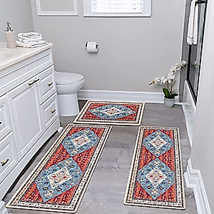 Pauwer Farmhouse Kitchen Rugs Set of 3 Boho Kitchen Mats for Floor Waterproof Kitchen Rugs and Mats Non Skid Washable Kitchen Floor Mat Kitchen Runner Throw Area Rugs for Kitchen Laundry Room Entryway