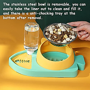 Pet Bowl Food and Water Two in One Feeder Anti-Choking Stainless Steel Dog Cat Bowl Kit Removable Automatic Water Refill No Spill Dripless Water Bottle Feeding Bowl (Blue)