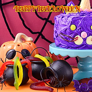 64 Pcs Halloween Mini Witch Cauldron Set Kettles 4 Pack Small Plastic Black Candy Cauldron Kettles with 60 Pieces Gold Coins Candy Holder Pot with Handle for Wizard Party Birthday Pirate Party