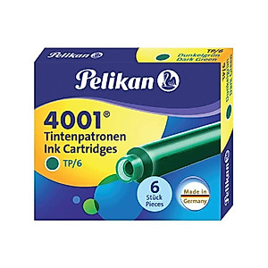 Pelikan 4001 TP/6 Ink Cartridges for Fountain Pens, Dark Green, 0.8ml, 6 Pack (300087)