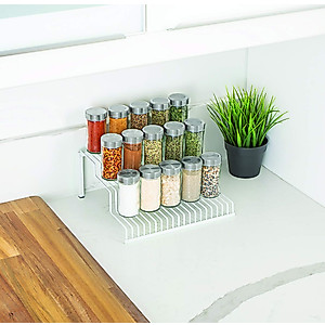 Smart Design Heavy Duty 3-Tier Spice Rack Shelf Organizer - Steel Metal Wire - Cupboard, Jars, Can, Cabinet and Pantry Storage Organization - Kitchen 10.25 x 4.25 Inch - White