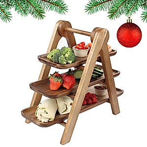Creekview Home Emporium Wooden Ladder Tiered Tray Serving Platter - A-Frame Farmhouse Tiered Tray Cupcake Display Stand
