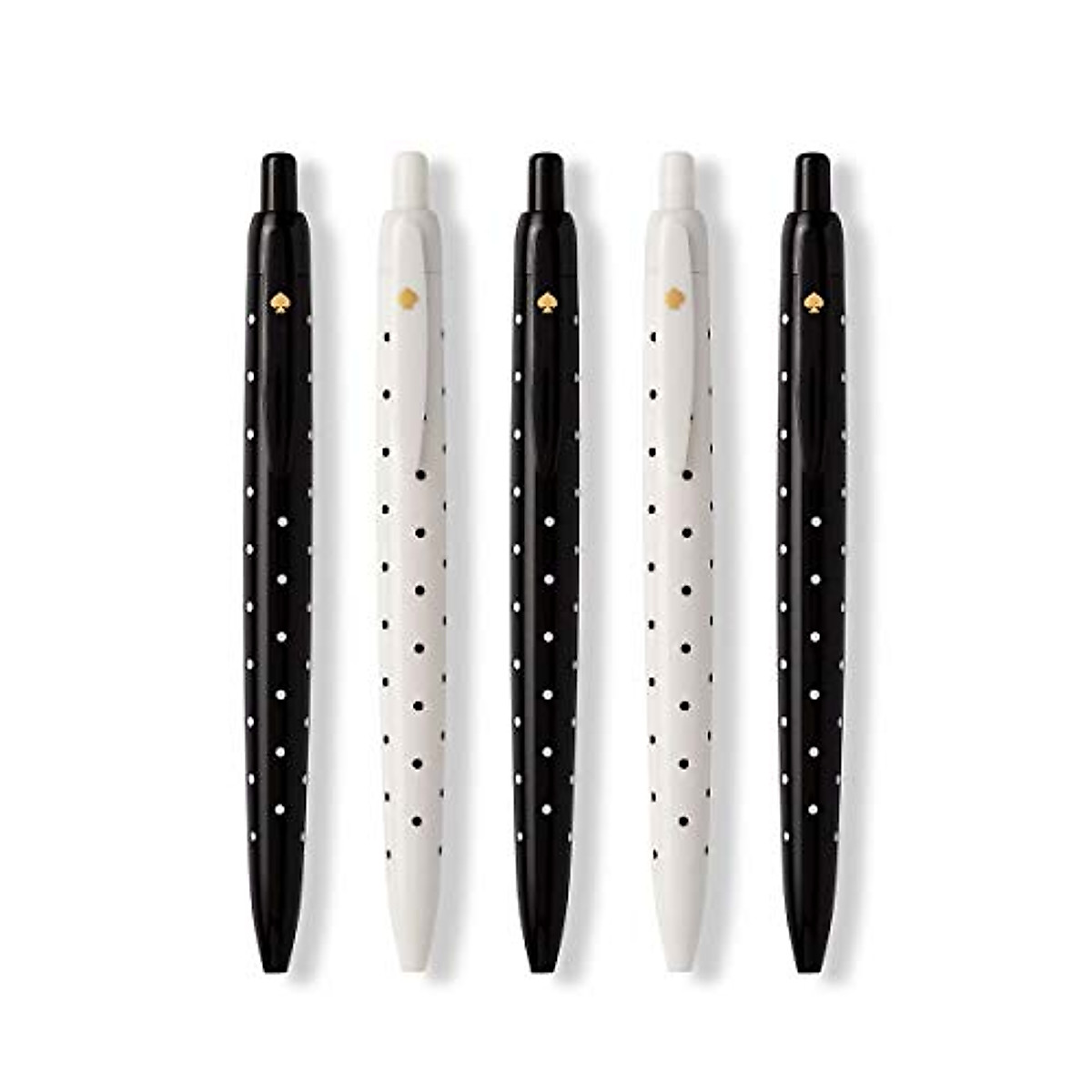 Kate Spade New York Black Ink Pen Set of 5, Polka Dot Retractable Pens, Cute Plastic Click Pens, Black Dots