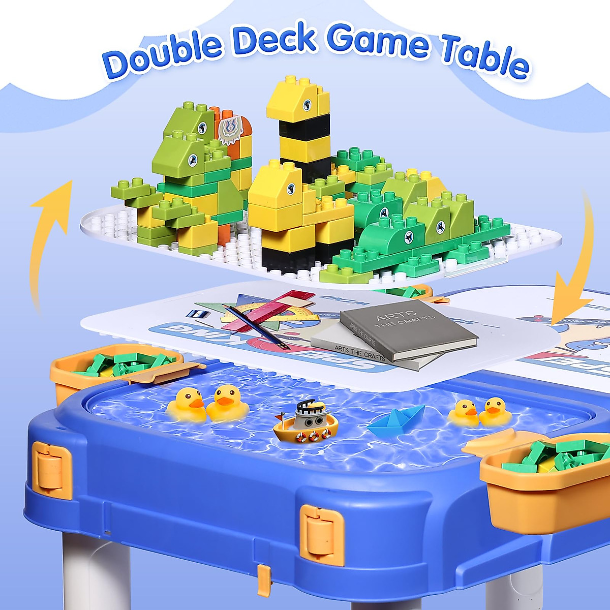 fygurso Toddler Table and Chair Set, Water/Sand Sensory Rideable Building Block Kids Table and Chairs with 90 Pcs Compatible Large Bricks, Kids Activity Table with Storage, STEM Toys for Kids Ages 3+