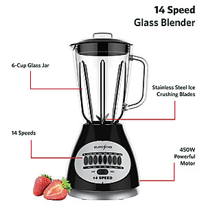 EUROSTAR 450W 14-Speed Glass Jar Blender (BLACK)