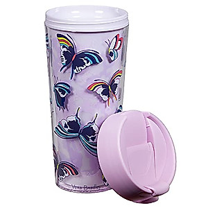 Vera Bradley Purple Thermal Travel Mug, Double Wall Insulated Cup, 16 Ounce BPA-Free Tumbler with Lid, Lavender Butterflies