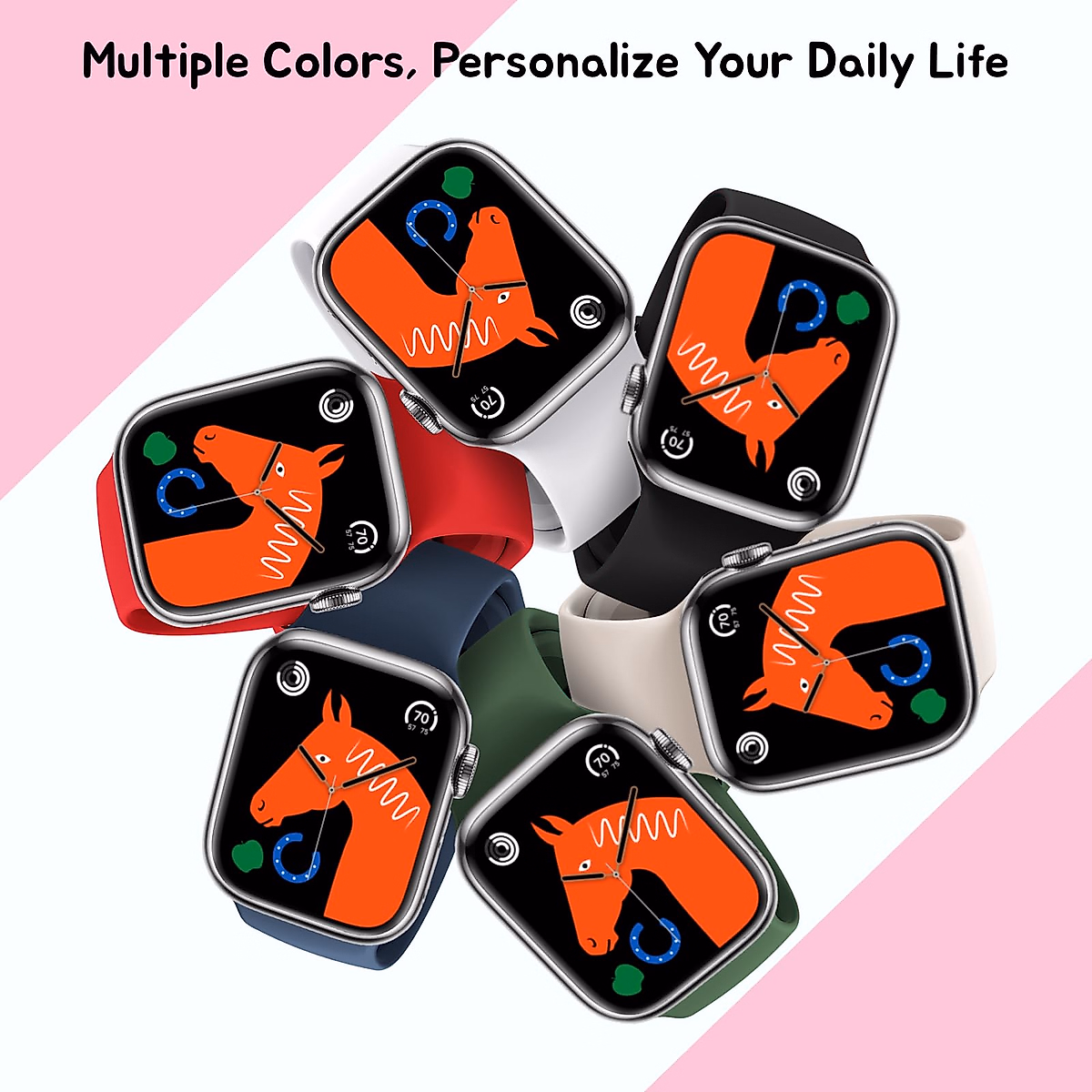 THWALK 6 Pack Bands Compatible with Apple Watch Band 40mm 41mm 42mm 44mm 45mm 46mm 49mm iWatch Silicone Band Ultra 2/Ultra SE Series 10/9/8/7/6/5/4 for Women Men (40/41/42mm S/M, Black/White/Red/Abyss Blue/Clover/Starlight)