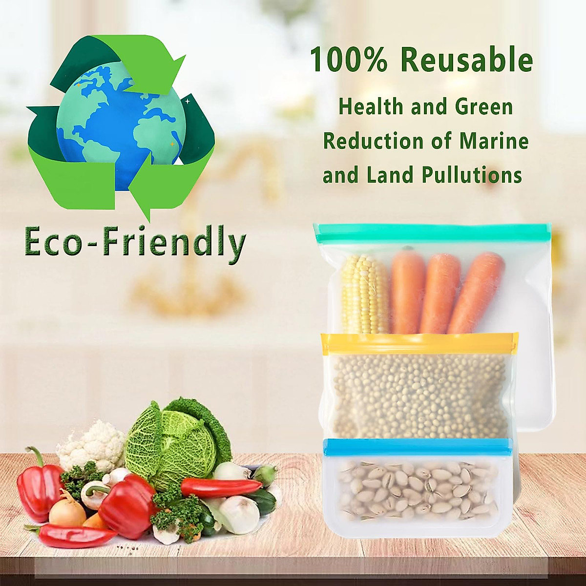 24Pcs Reusable Freezer Bags Food Storage Bags WLRGOOD Flat Silicone Bags Leakproof BPA Free Freezer Gallon/Lunch/Sandwich/Snack Reusable Storage Bags for Meat Fruit Veggies Travel Home Storagation