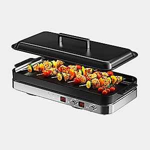 Portable Induction Cooktop 2 Burner with Removable Iron Cast Griddle Pan Non-stick, COOKTRON 1800W Double Induction Cooktop with Child Safety Lock & Time, Great for Family Party