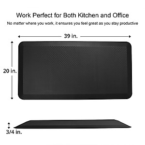 FLEXISPOT Standing Desk Mat 20 in x 39 in Non-Slip Comfort Pad Kitchen Floor Mat Cushioned 3/4" Anti-Fatigue Mats for Standup Desks Kitchens Garages, Black