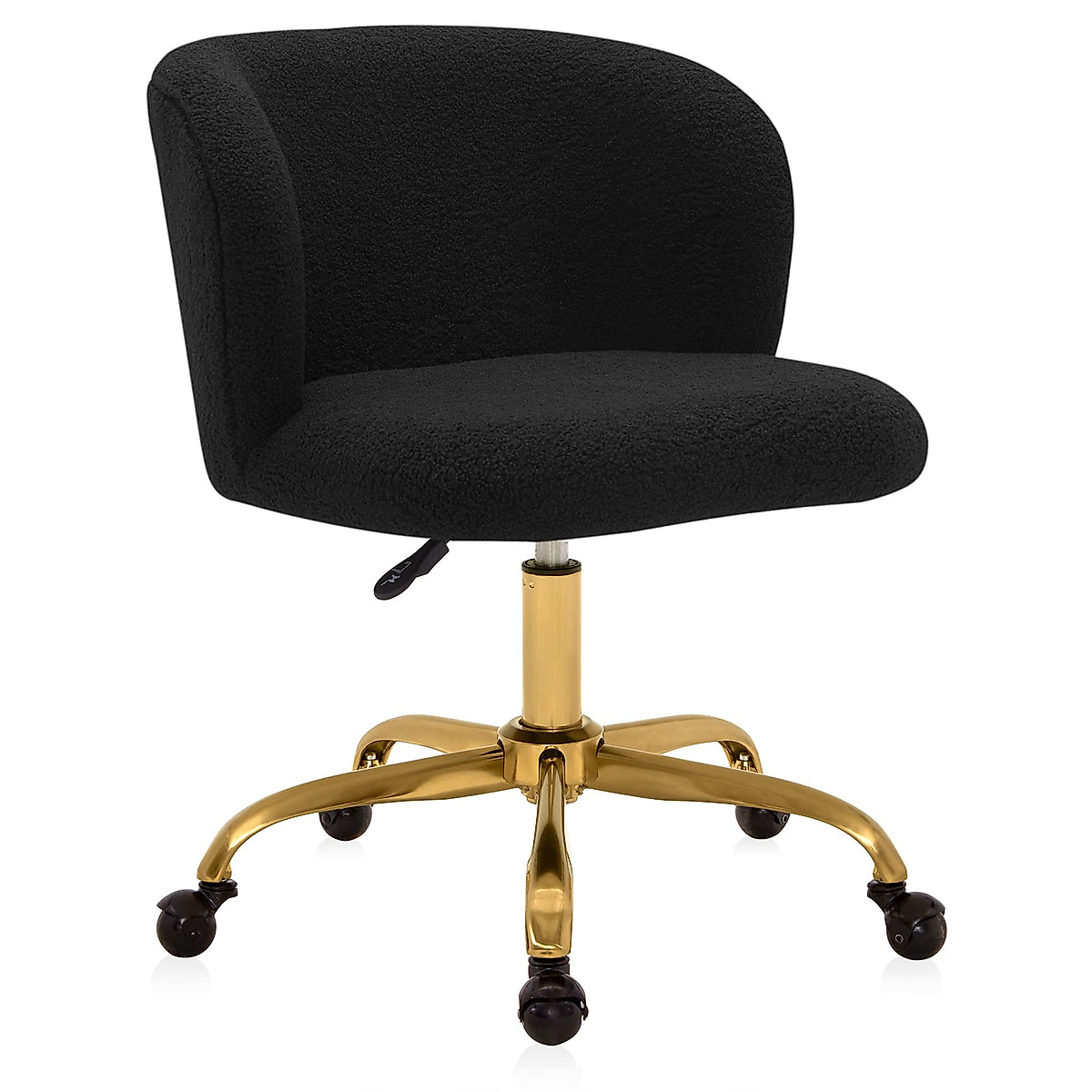BELLEZE Modern Upholstered Boucle Desk Chair with Swivel Wheels and Adjustable Height, Decorative Rolling Office or Vanity, Stylish Comfy - Aston (Gold - Black)