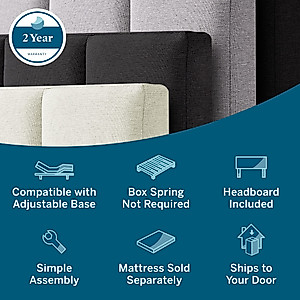 Lucid Queen Bedframe with Vertical Channeled Headboard — Upholstered Platform Bed — Easy Assembly — Queen Size — No Box Spring Needed — Stone Color