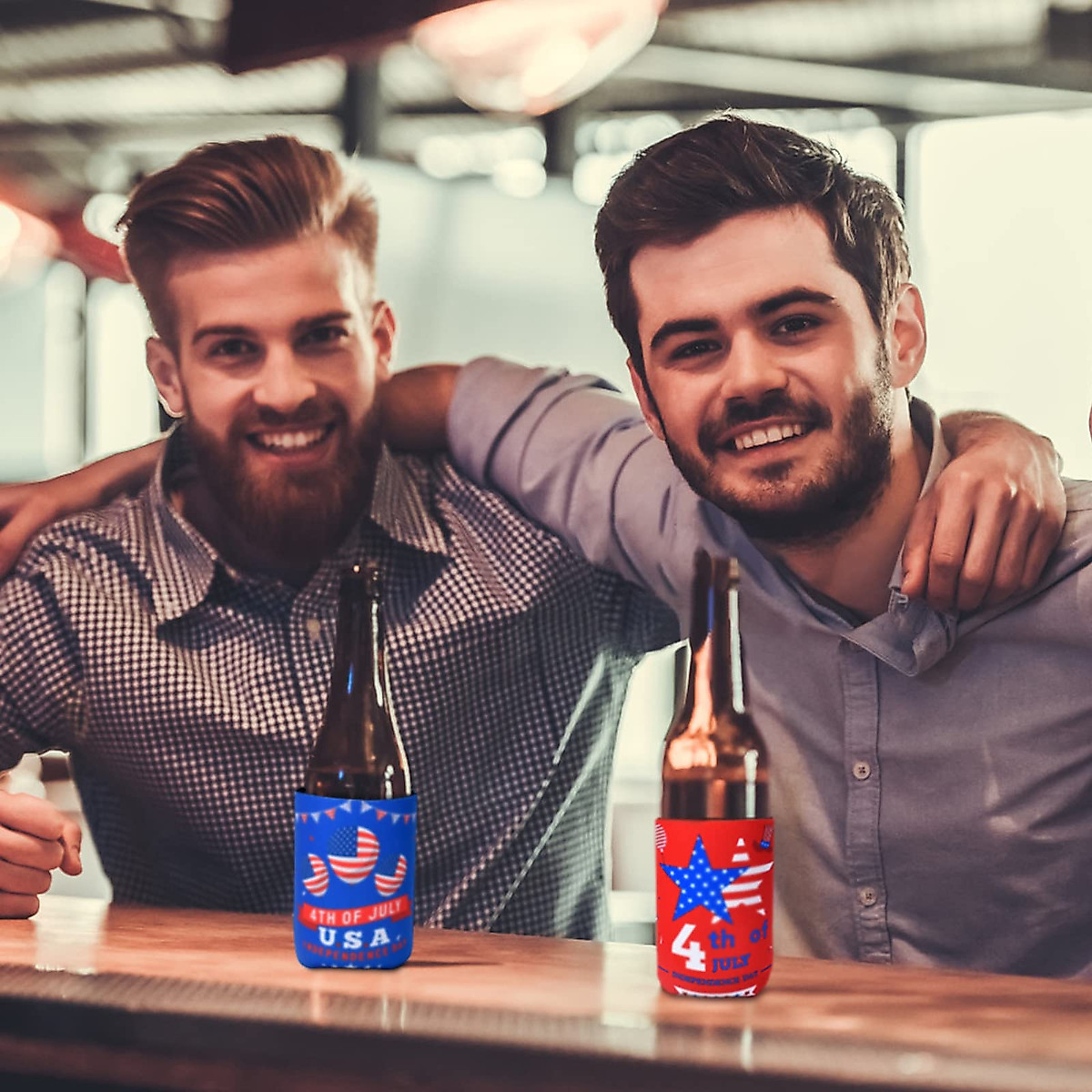 4th of July Decorations, 12PCS Beer Can Cooler Sleeves for Fourth of July Independence Day Decor, Insulated Collapsible USA Pattern Can Cover for Memorial Day Patriotic Party Supplies Outdoor Indoor