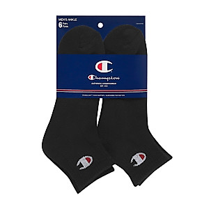 Champion Men's Double Dry Moisture Wicking Ankle Socks 6, 8, 12 Packs Availabe, Black-6 Pack, 6-12