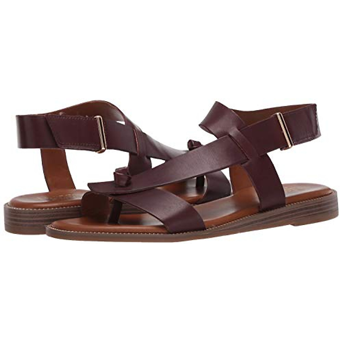 Franco Sarto Womens Glenni Ankle Strap Flat Sandals, Dark Brown, 8.5