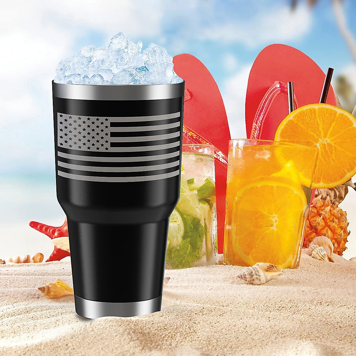 HEATO USA Flag Tumbler 20 oz, Double Wall Stainless Steel Insulated Travel Mug Coffee Cup with Lid for Ice Drinks & Hot Drinks (Black)