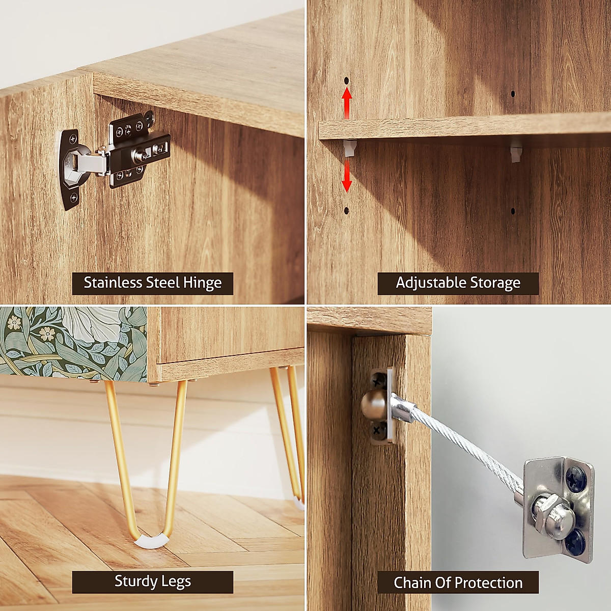 SIGNWIN Sideboard Buffet Cabinet, Kitchen Storage Cabinet with 2 Doors, Geometric Arch Palm Leaf Landscape, Cupboard Console Table for Dining Room- 35" L x 18" W x 29" H