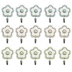 15 Pack Cute Flower Utility Hooks Wall Hangers Without Nails Self Adhesive Key Holder Wall Decor Dorm Command Hooks Stick On Wall Kitchen Bathroom Office Mixed Color