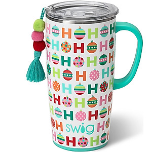 Swig Life 22oz Travel Mug, Insulated Tumbler with Handle and Lid, Travel Coffee Mug, Cup Holder Friendly Travel Mug, Stainless Steel 22 oz Tumbler, Reusable Insulated Tumbler with Lid (HoHoHo)