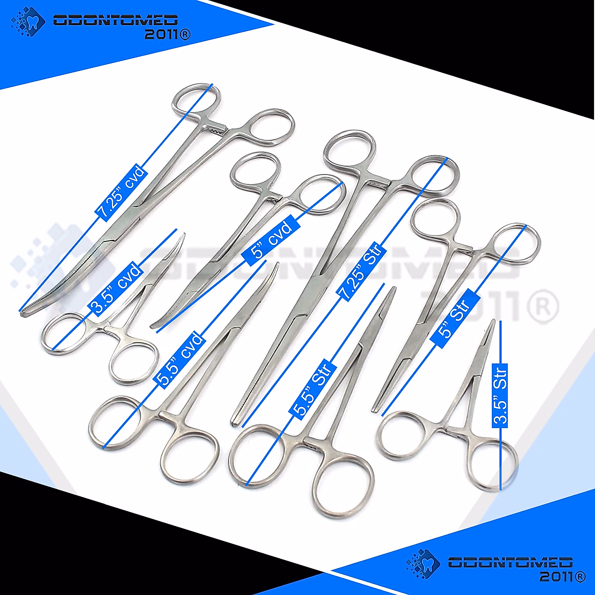 OdontoMed2011® Ultimate HEMOSTAT Set, 8 Piece Ideal for Hobby Tools, Electronics, 7.25", 5.5", 5", 3.5" ODM