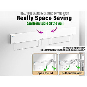 MaiHongda Invisible Wall Mounted Laundry Clothes Drying Rack Clothing Retractable Wall Hanger Collapsible Hanging Towel Holder for Laundry Bathroom Indoor/Outdoor(White,5 Rods,32")