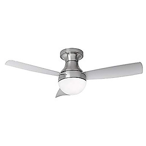 WAC Smart Fans Orb Indoor 3-Blade Flush Mount Ceiling Fan 44in Brushed Nickel with 3000K LED Light Kit and Remote Control works with Alexa and iOS or Android App