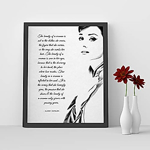 The Beauty of a Woman-Audrey Hepburn Inspirational Quotes Wall Art. Motivational Typographic Poster with Silhouette Image Ideal For Home Decor, Office Decor & Salon Decor, Unframed-8x10"