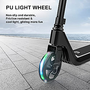 LINGTENG Electric Scooter for Kids Age of 6-10, Up to 6 mph and 80 min Ride Time, Kick-Start Boost Kids Scooter with Adjustable Speed and Height, Kids Scooter with Flash Wheel & Deck Lights（Black）