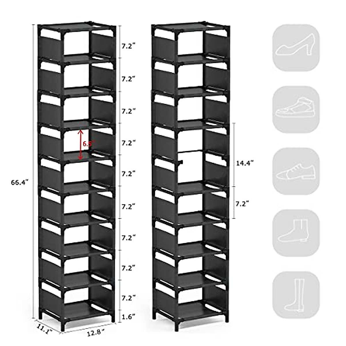 esonstyle 10 Tiers Shoe Rack, Space Saving Shoe Shelf Organizer, Tall Narrow Shoe Rack for Door Entryway, Closet