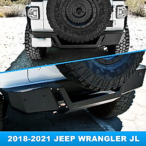Rear Bumper Fit for 2018 2019 2020 2021 2022 2023 2024 Jeep Wrangler JL/JLU 2&4 Doors Full Width Offroad Back Bumper with OEM Reverse Sensor Holes Replacement Exterior Accessories