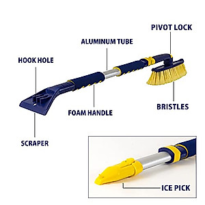MICHELIN Hybrid Extendable 34-50” Snow Brush for Trucks, Ergonomic Multi-Tool, Detachable Swivel Head, Ice Scraper, Ice Pick, Non-Slip Foam Grip, Auto Window Snowbrush, Windshield Broom for Car, SUV