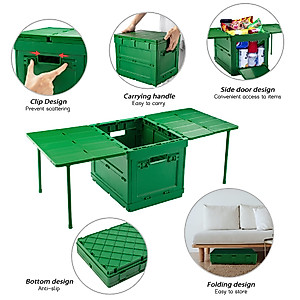 MOLOY ZOVM Folding Storage Box Collapsible Lidded Home Storage Bins Folding Table Camping Storage Box Multi Function Box Car Organizer Picnic (Green)