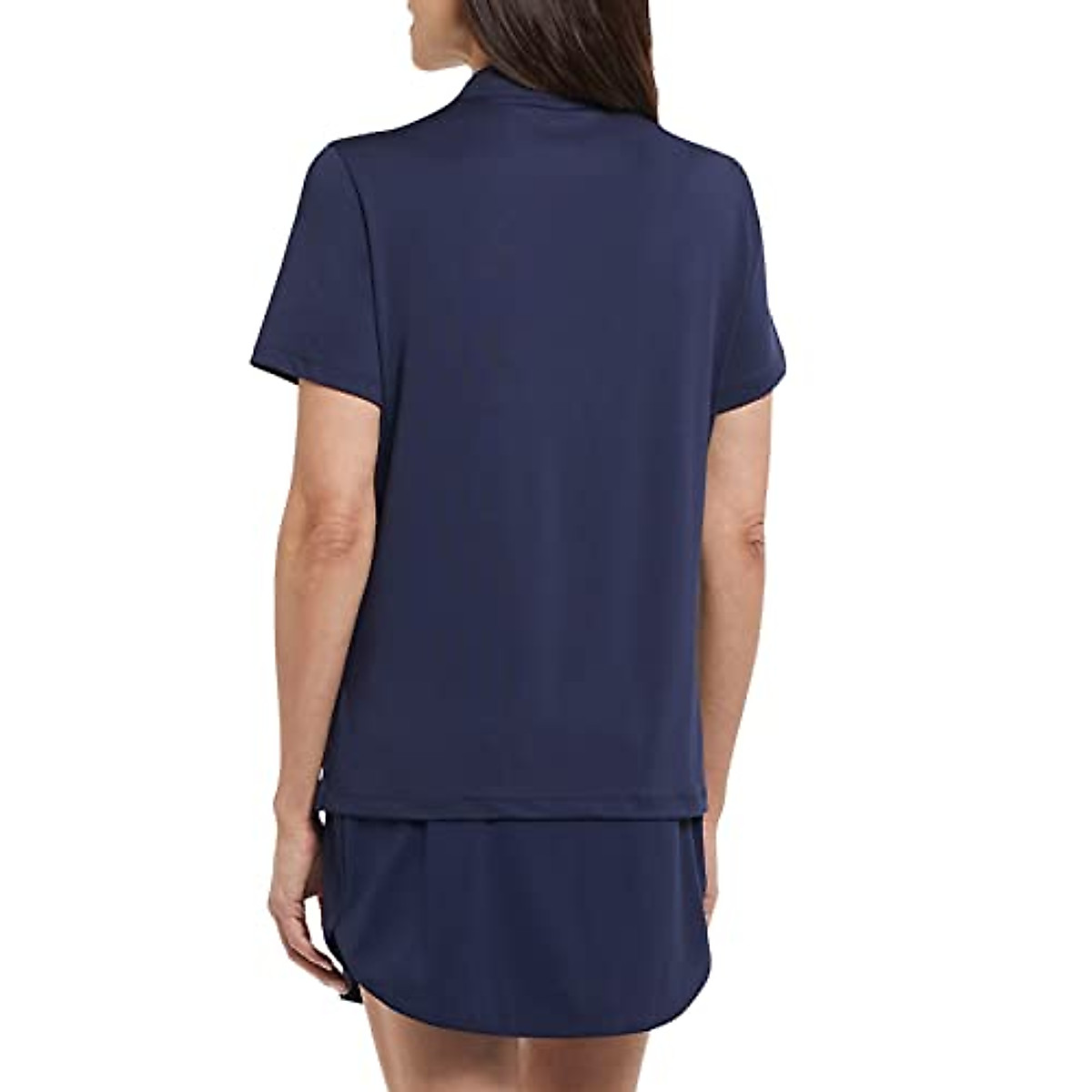 Tribal Women's S/S V Neck Zip UP TOP W/FRT Piping DTL-Nautical, Large