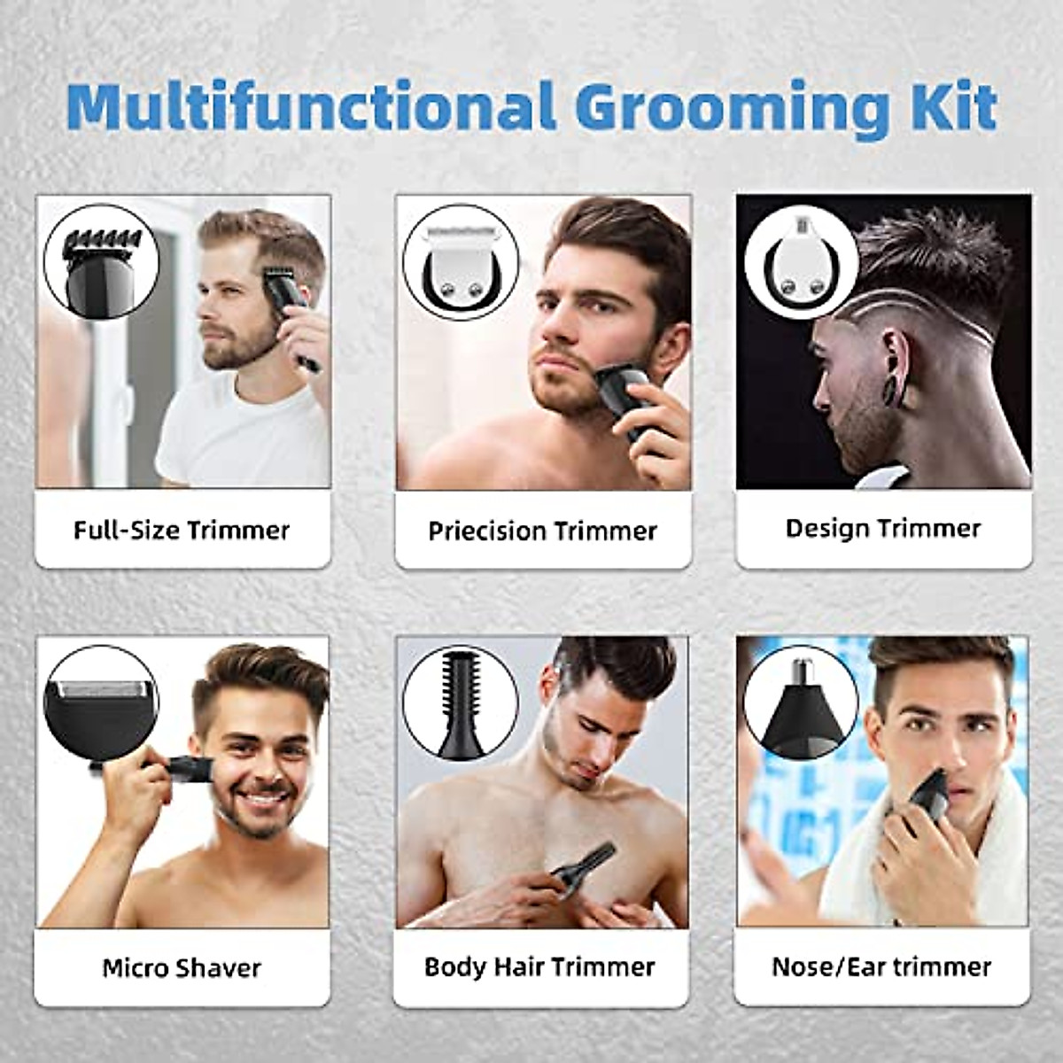 QBZDOUA Mens Hair Clipper Beard Trimmer Cordless Mens Grooming Kit Trimmer for Beard Head Face and Body Waterproof IPX7 LED Power Display