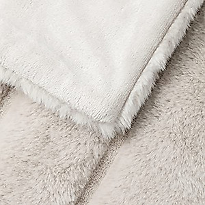 Cozy Bliss Luxury Super Soft Striped Faux Fur Throw Blanket for Couch, 50"x60" Beige, Warm Milky Plush Blanket for Sofa Bed Living Room Bedroom (Stripe-Beige)