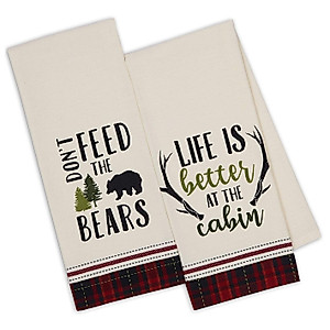 3 Cabin Lodge Themed Decorative Cotton Kitchen Towels with Bear, Antler, Deer, Moose and Paw Print | Towel Set for Dish and Hand Drying