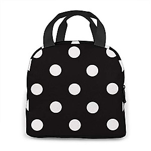 Kslai White and Black Polka Dot Lunch Bag Tote Bag Lunch Bag for Women Lunch Box Insulated Lunch Container