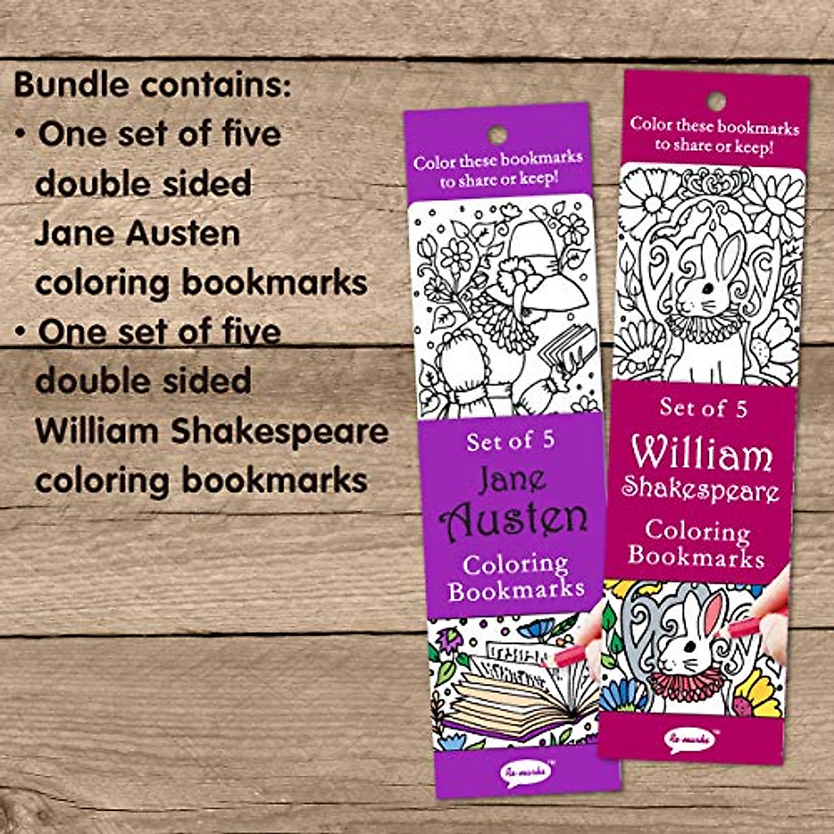 Re-Marks Shakespeare and Jane Austen Colormarks Gift Set - Includes 10 Coloring Bookmarks