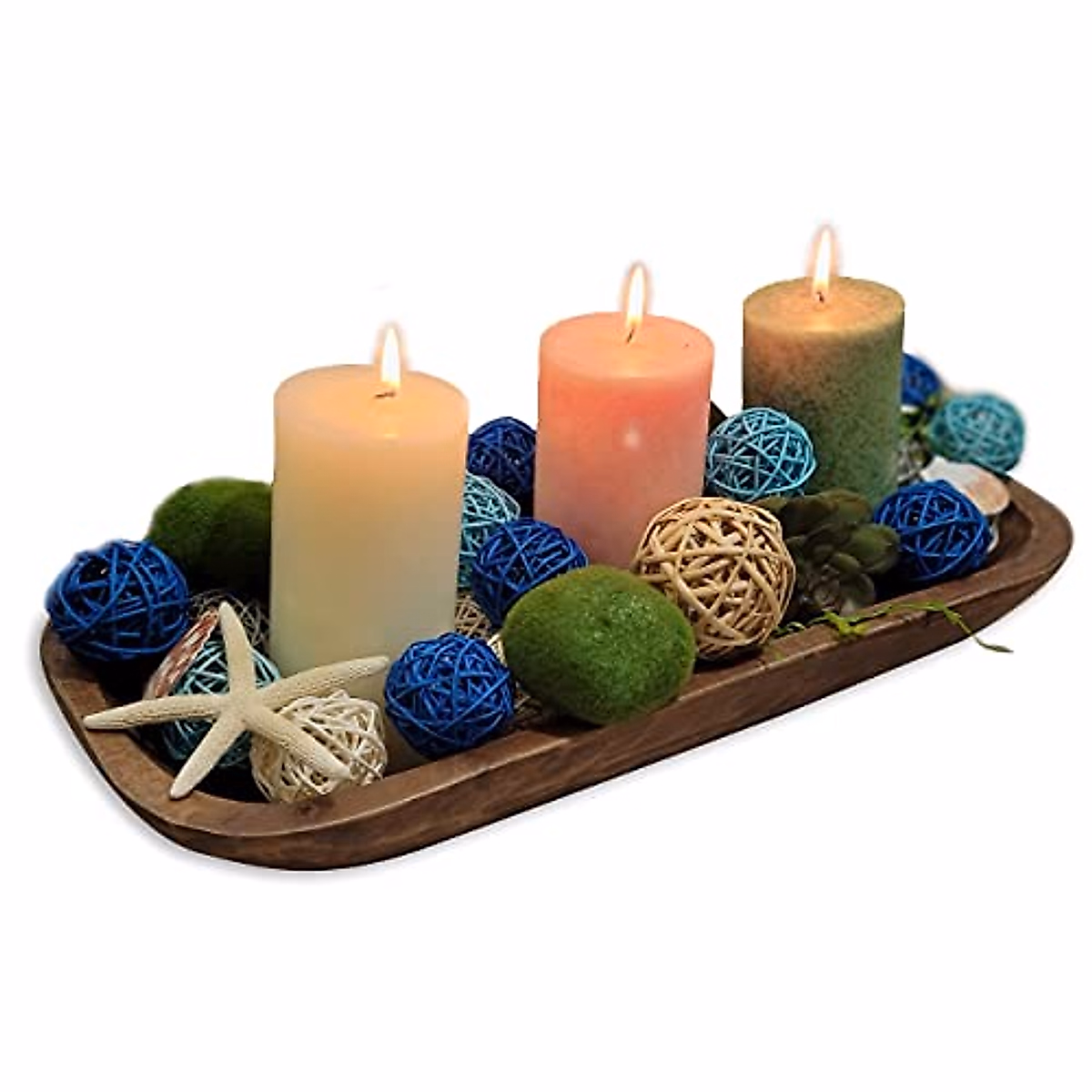 BNDPLUS Wooden Dough Bowl Antique Walnut Reddish Brown Vintage, Wood Long Dough Bowl Large, Wooden Dough Bowls, centerpiece Wood bowl L19 X W8 X H3 inch