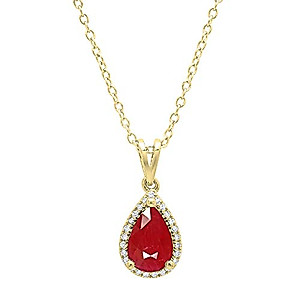 Dazzlingrock Collection 14K 9X6 MM Pear Ruby & Round Diamond Ladies Teardrop Pendant (Gold Chain Included), Yellow Gold