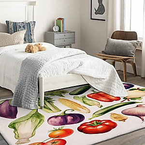 Vegetable Rug & Home Decor - 4x5 Rug, Kitchen Rugs for Living Room Bedroom, Food Carpet, Washable Non Slip Soft Low Pile Indoor Area Rug & Room Decor