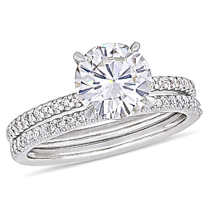 1.85 Carat (ctw) Lab-Created Moissanite Engagement Bridal Wedding Ring Set 14K White Gold with Diamonds 1/4 Carat (ctw)