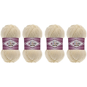 55% Cotton 45% Acrylic Yarn Alize Cotton Gold Thread Crochet Hand Knitting Art Lot of 4skn 400 gr 1444 yds (1-Cream)
