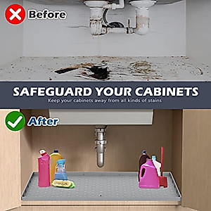 Under Sink Mat, Avkast 34" x 22" Silicone Under Sink Liner for Kitchen & Bathroom Sink Base Cabinets,Under Sink Drip Tray Sink Cabinet Protector - Grey