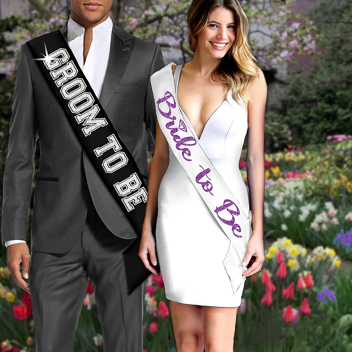 Bride To Be Sash Purple - BRIDAL GRADE SATIN Silver Sparkle Diamond Bride To Be Violet Purple Sash - Bridal Shower Gifts - Purple Sash(SlvDiaB2B)