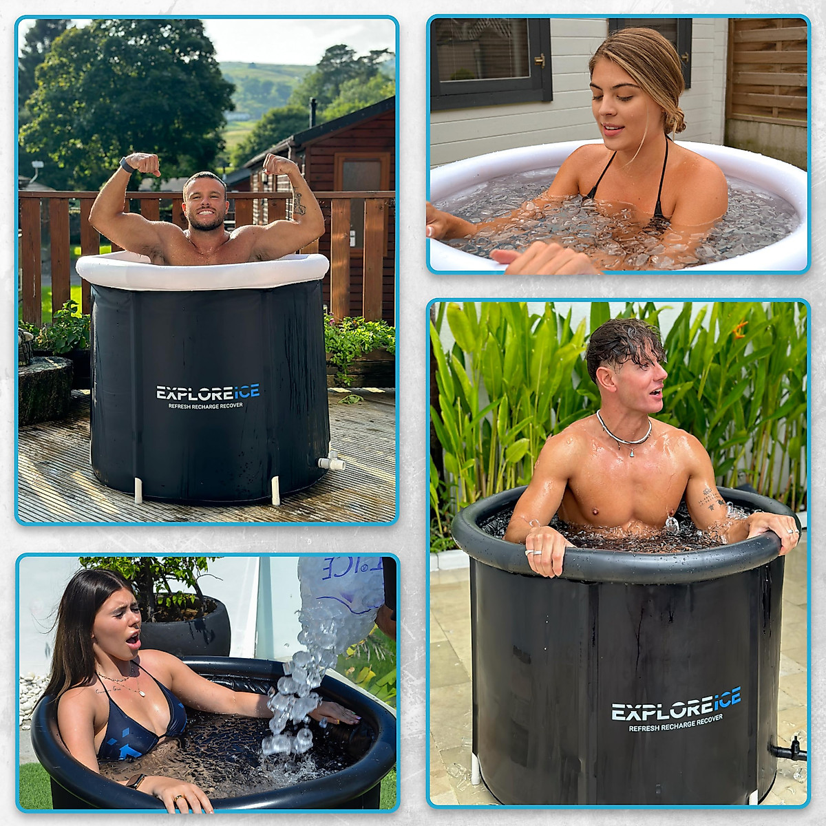 Explore Ice Bath Tub for Athletes [USA OWNED BUSINESS] - Extra Large Cold Tub, Premium Cold Plunge Tub Outdoor, Portable Ice Bath, Ice Barrel Cold Therapy Bath - Pro Max…(White/Black)
