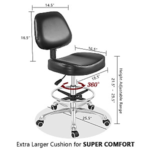 Drafting Chair Tall Office Stool with Wheels,Heavy Duty Shop Stool Chair for Studio,Workshop,Office, Home Office (Black, Classic with Footrest)