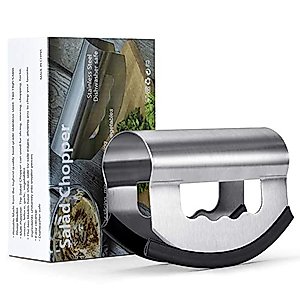 Salad Knife Chopper with Protective Cover - Stainless Steel Salad Cutter, Double Blade Chopping Knife, Mezzaluna Salad Chopper for Salad and Vegetable Mincing