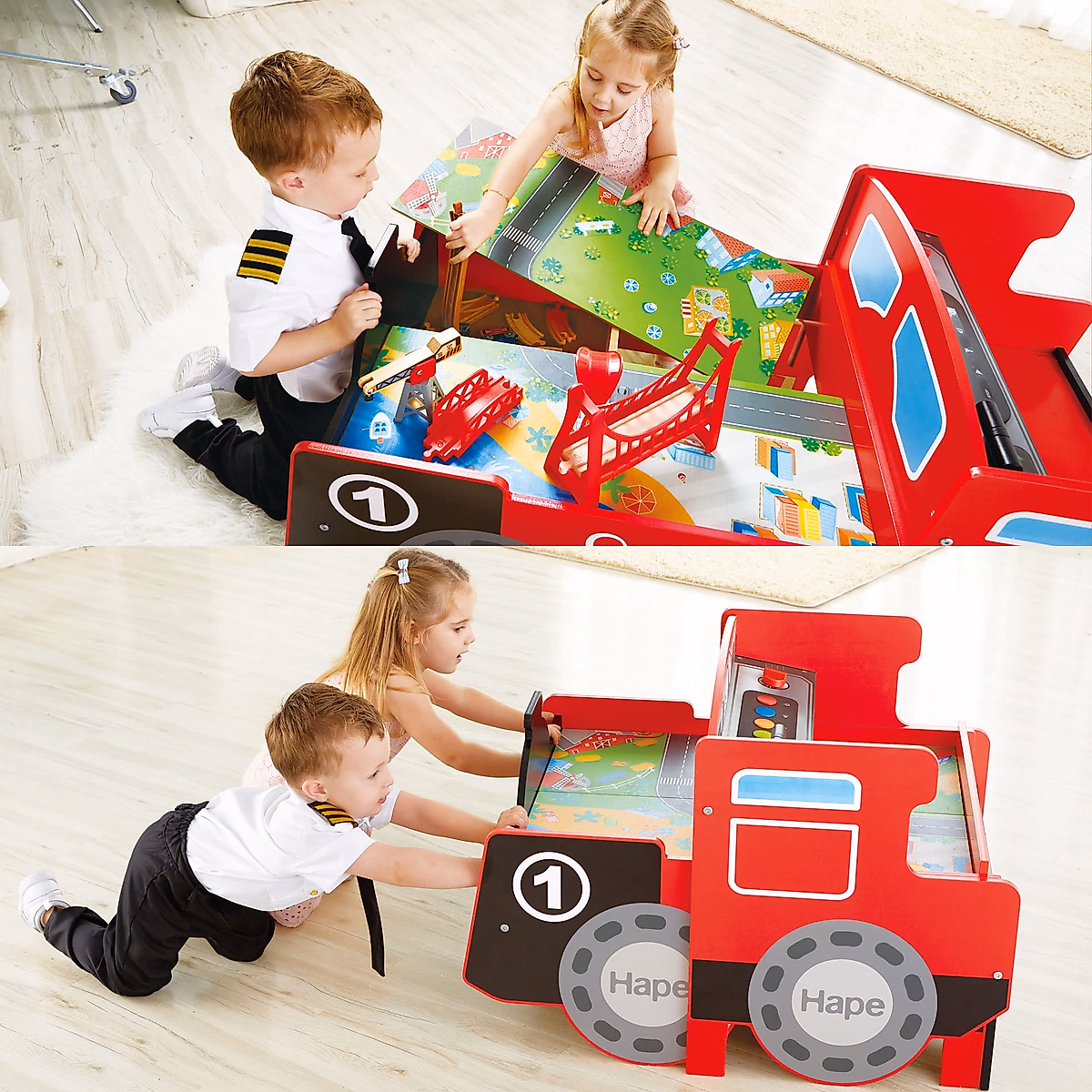 Hape Busy City Rail Set, Ride-On & Foldable Engine Table
