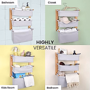 Wall Hanging Basket for Organizing, Hanging Wall Baskets for Storage, Wall Basket for Bathroom, Bedroom, Kid Playroom, Hanging Fruit Basket for Kitchen, Woven Fabric Wall Basket, Knitting Basket /LGray